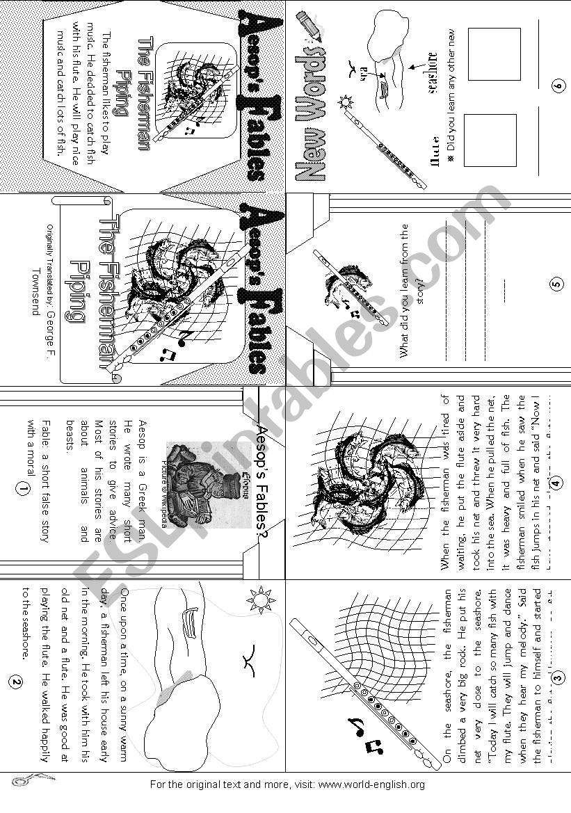 Aesop´s Fables: The Fisherman Piping [Mini-book] - ESL worksheet by ...
